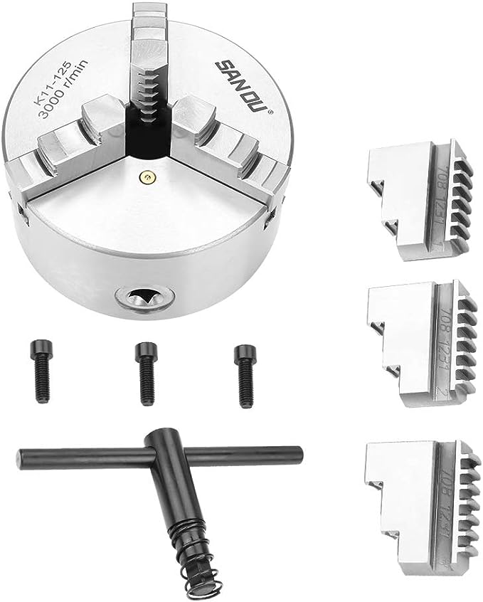 5'' 3 Jaw Chuck 5 Inch 3 Jaw Lathe Chuck SANOU Self-Centering Metal Ch ...